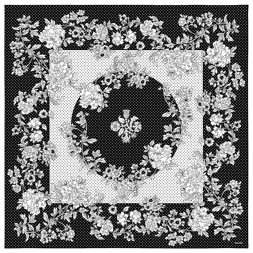 Carré de soie 120, twill de soie imprimé Bouquet Pois – Noir - Boutique ...